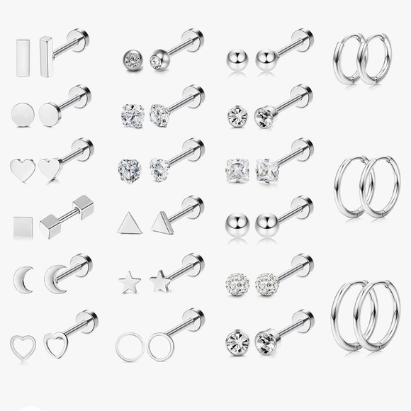 Jewelry | 21 Pair Cartilage Ear Piercing Set Silver | Poshmark